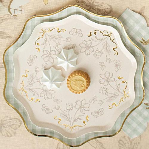 Kartonnen Borden Bloemen Beige en Goud - 6st