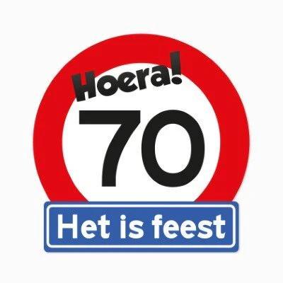 Deurbord Verkeersbord Hoera 70 Rood-Wit - feestelijke decoratie